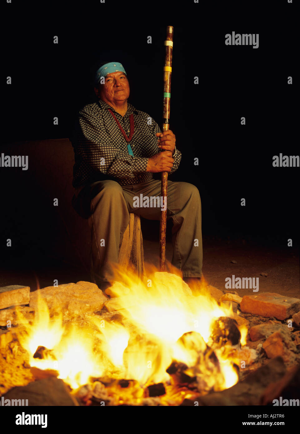 USA Arizona Page Portrait of Navajo Indian storyteller Wally Brown ...