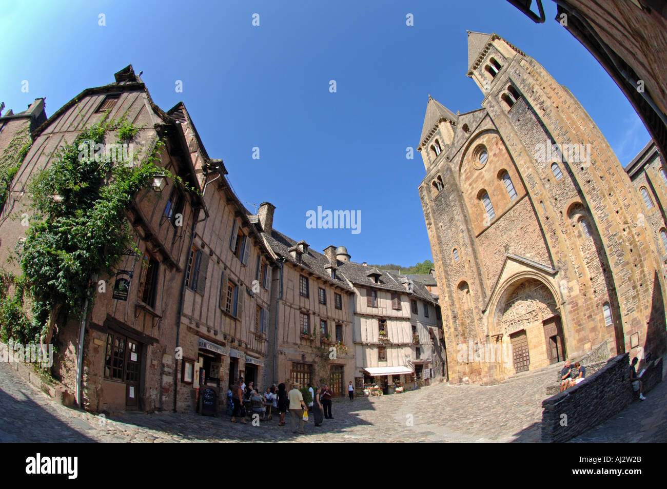 Cathedral at the village of Conques in Aveyron in France Stock Photo ...