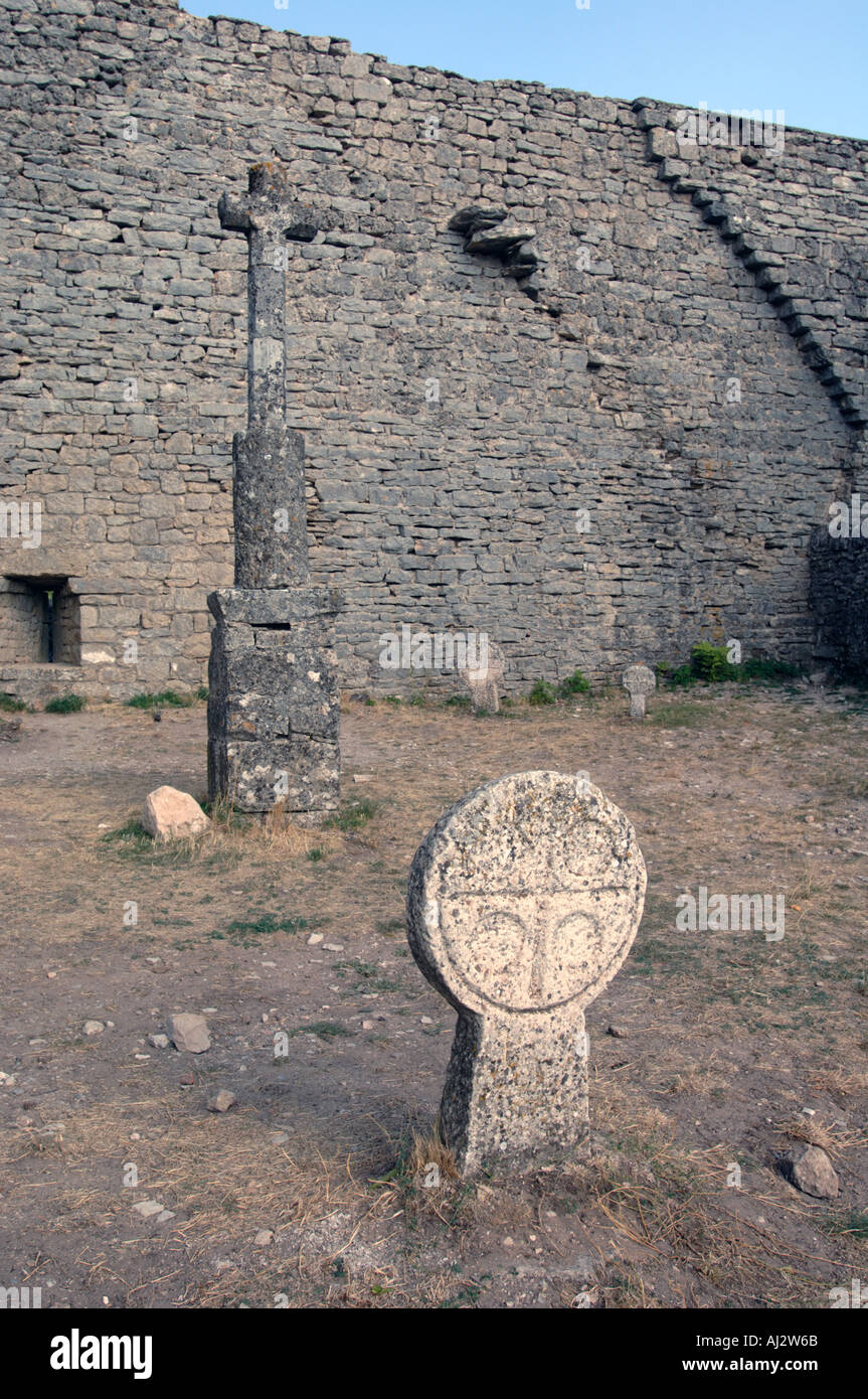 Replicas of Knight's Templar graves at La Couvertoirade in the Aveyron ...