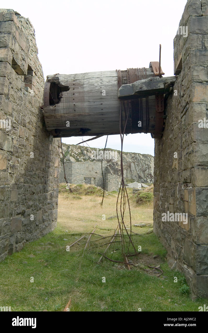 decaying drum house on top of a quarry incline in a disused North Wales ...