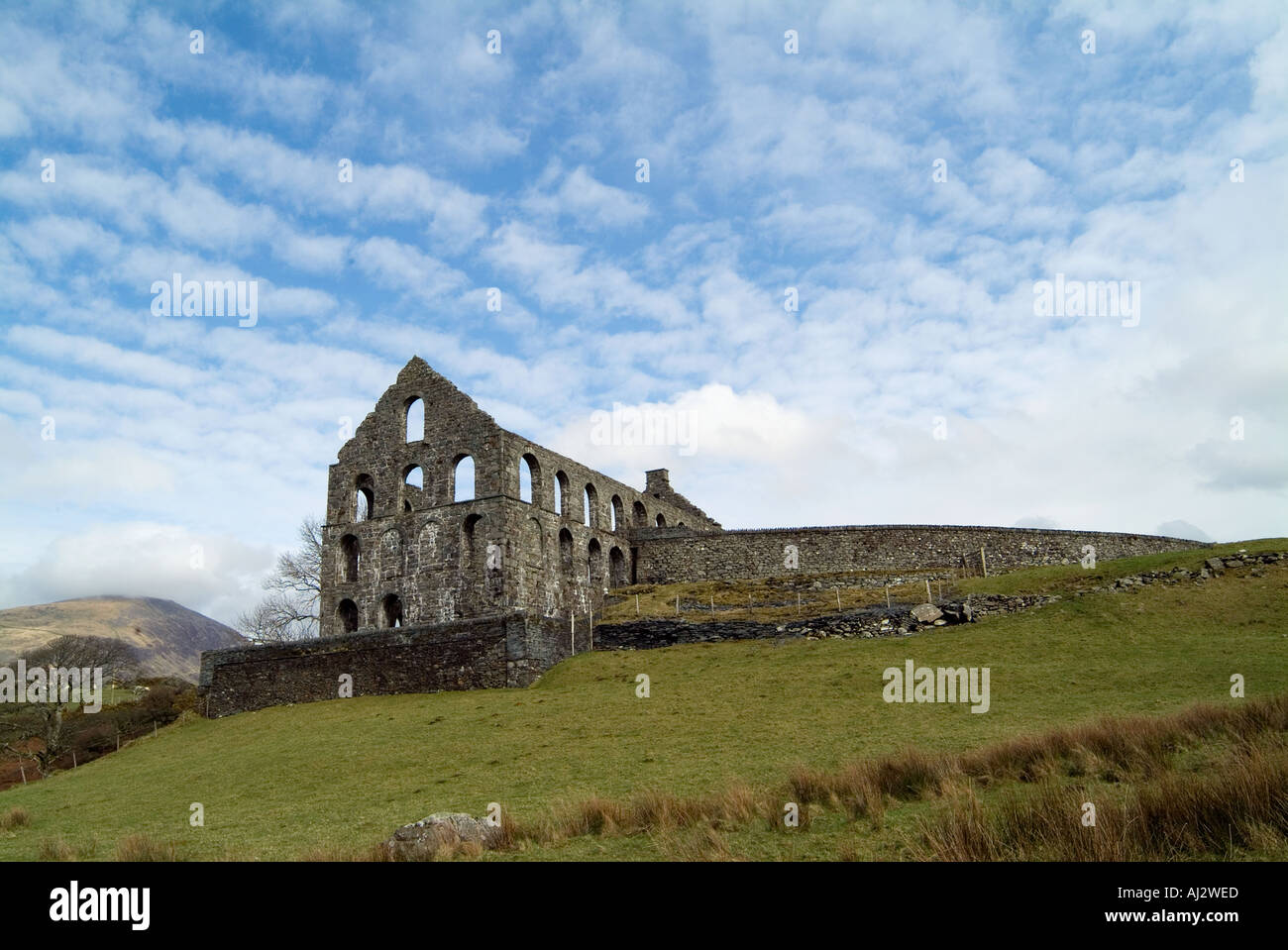 Derelict industrial building of Ynys y Pandy in Snowdonia, North Wales ...
