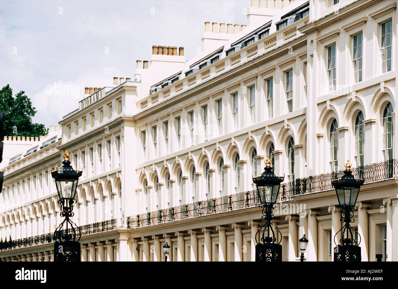Ornamental street lamps and Regency houses at Regents Park London UK ...