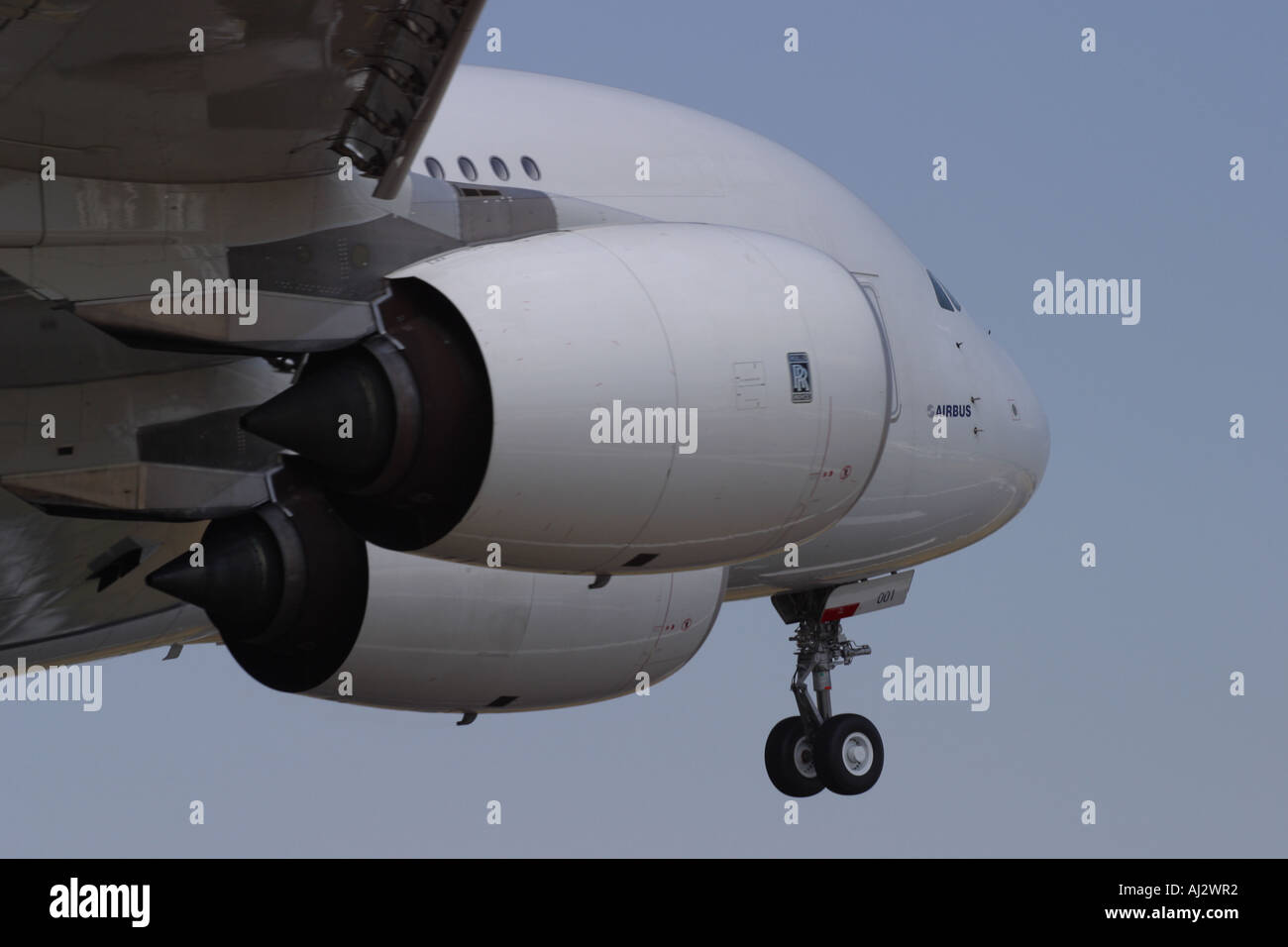 Airbus A380 superjumbo in flight wheels down Stock Photo - Alamy