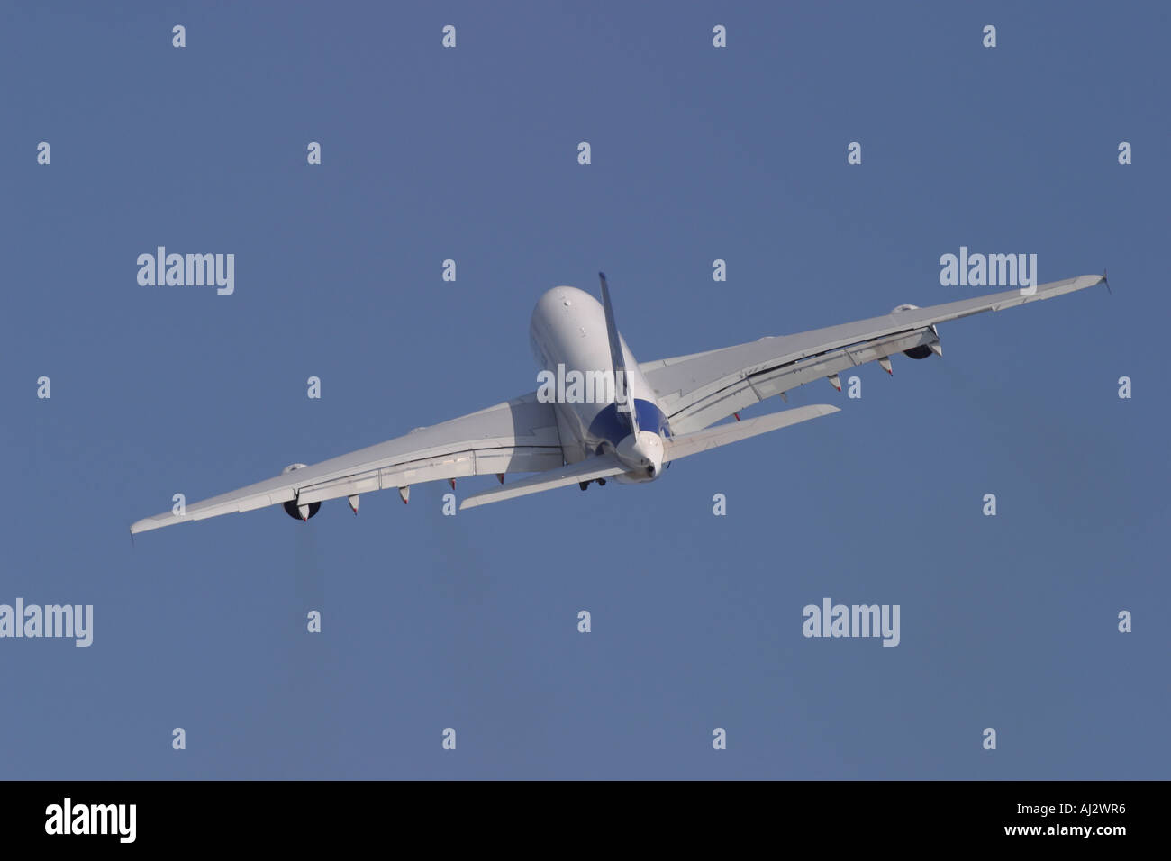Airbus A380 departing after take off rear view Stock Photo - Alamy