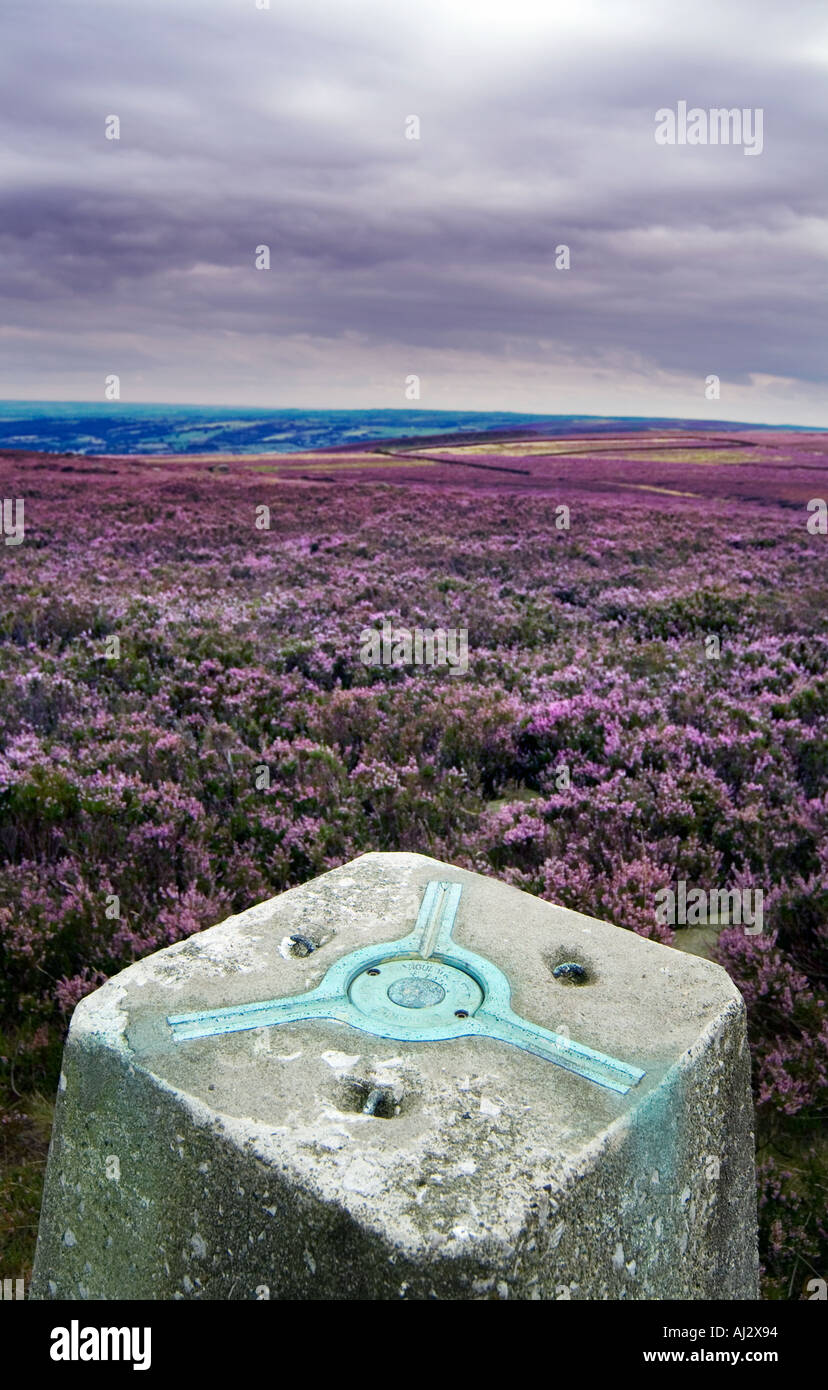 Trig point in the Derbyshire Peak District national Park in England ...