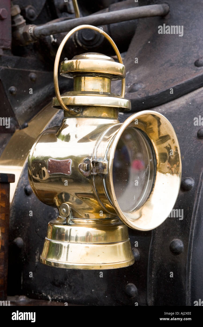 A polished brass oil lamp on a steam powered traction engine Stock ...