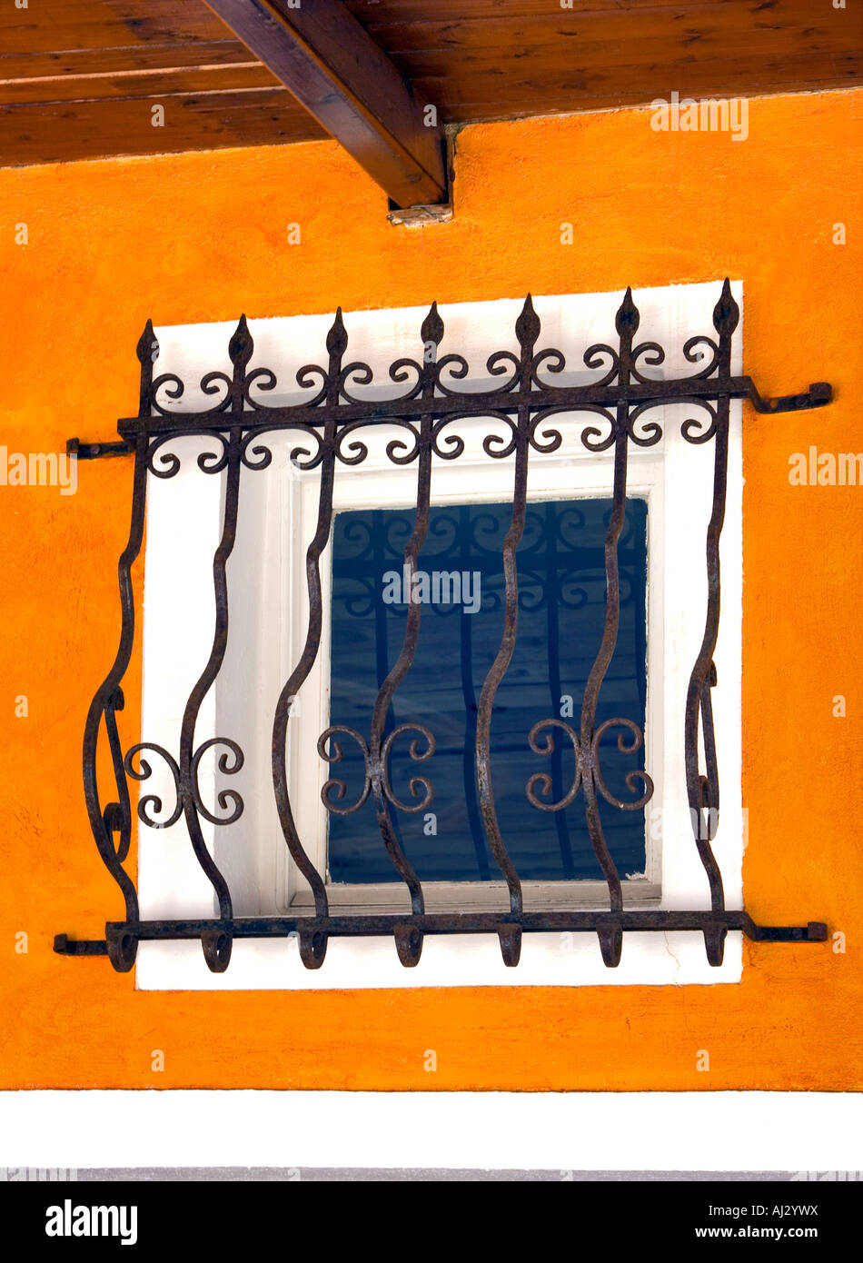Window shutter and decorative security bars Kamari Santorini Greece ...