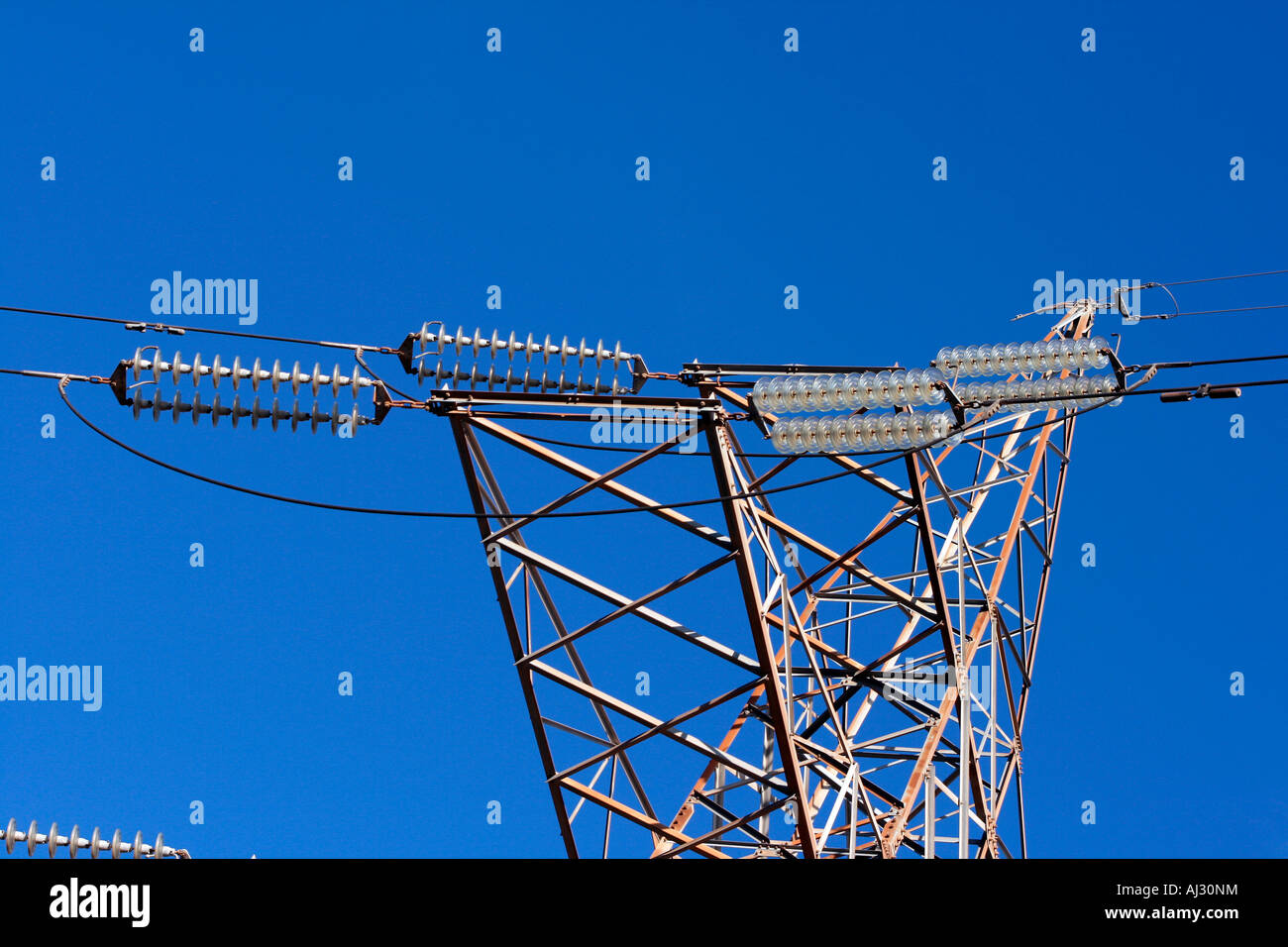 detail from electric pillar cables in total blue sky Stock Photo - Alamy