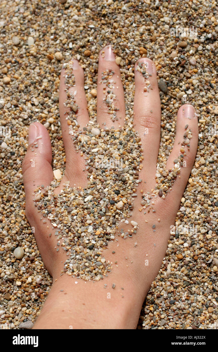 womans hand in the sand on a beach Stock Photo - Alamy