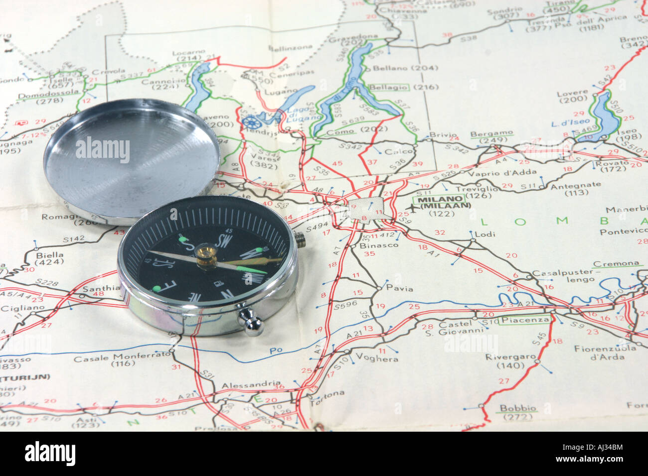 find milan travel concepts map and compass Stock Photo - Alamy