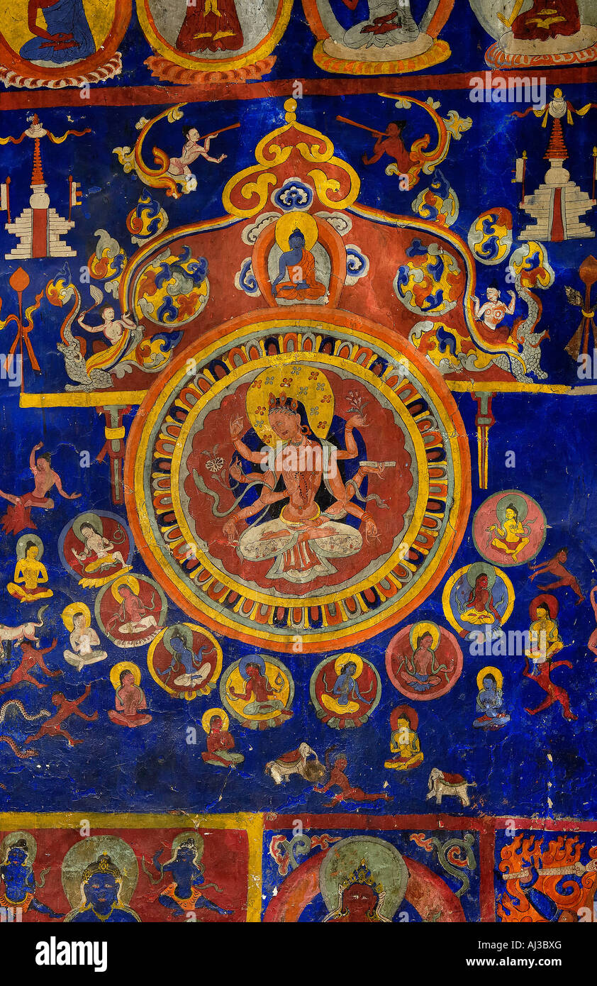 India, Jammu and Kashmir, Ladakh Himalaya, Spiti Valley, old painting ...