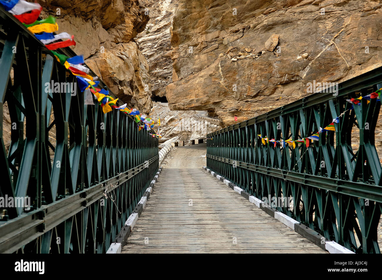 India, Jammu and Kashmir, Ladakh Himalaya, bridge to go to the Spiti ...