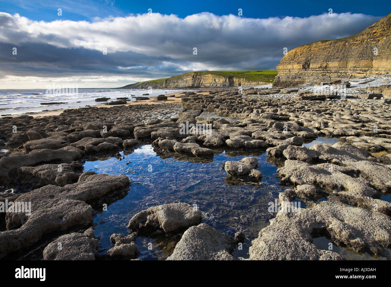 Rock pools on the ledges at Dunraven Bay, Southerndown, South Wales ...