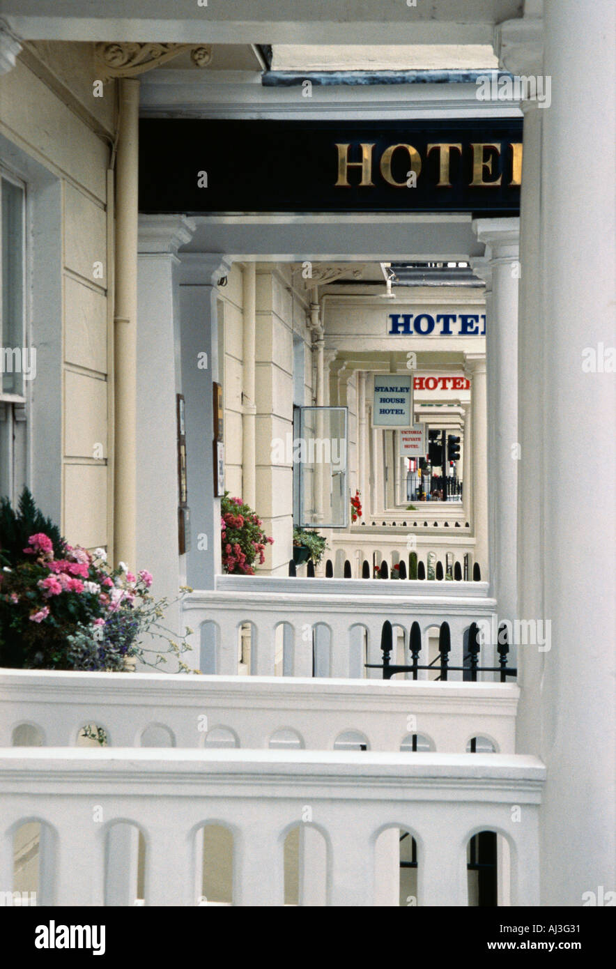 Hotel signs in porches of Victorian houses Paddington London UK Stock ...