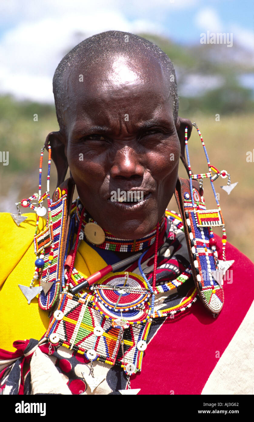 Portrait of a Maasai woman in traditional clothes. Kenya Stock Photo ...