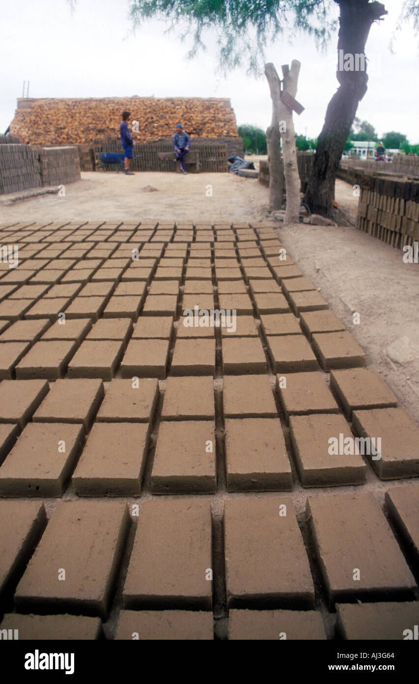 Drying bricks in a traditional brick factory in central Argentina Stock ...