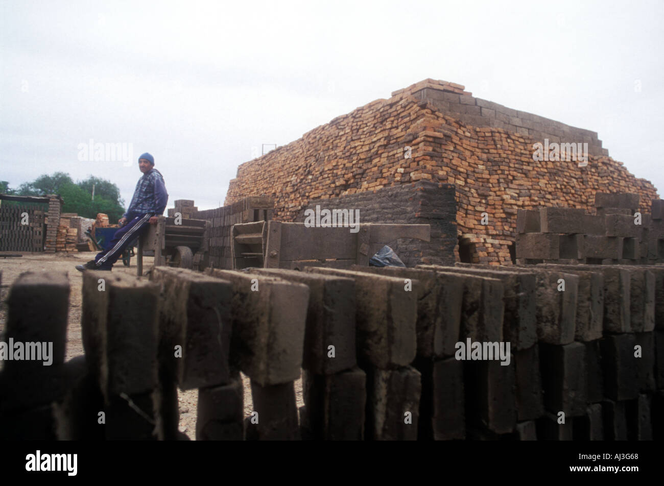 Drying bricks in a traditional brick factory in central Argentina with ...