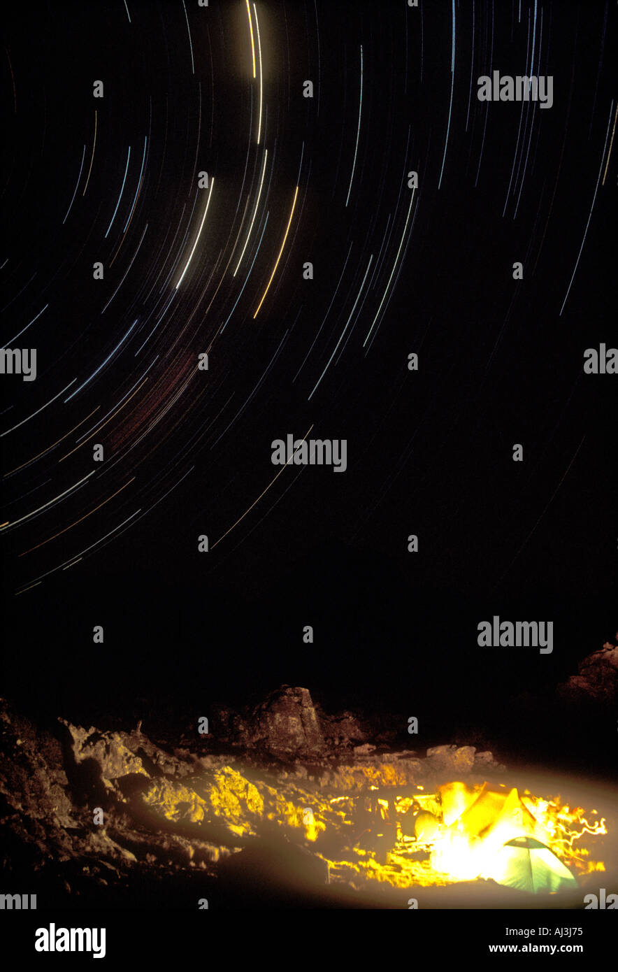 Moving stars at a summer night at the mountains of central Argentina ...