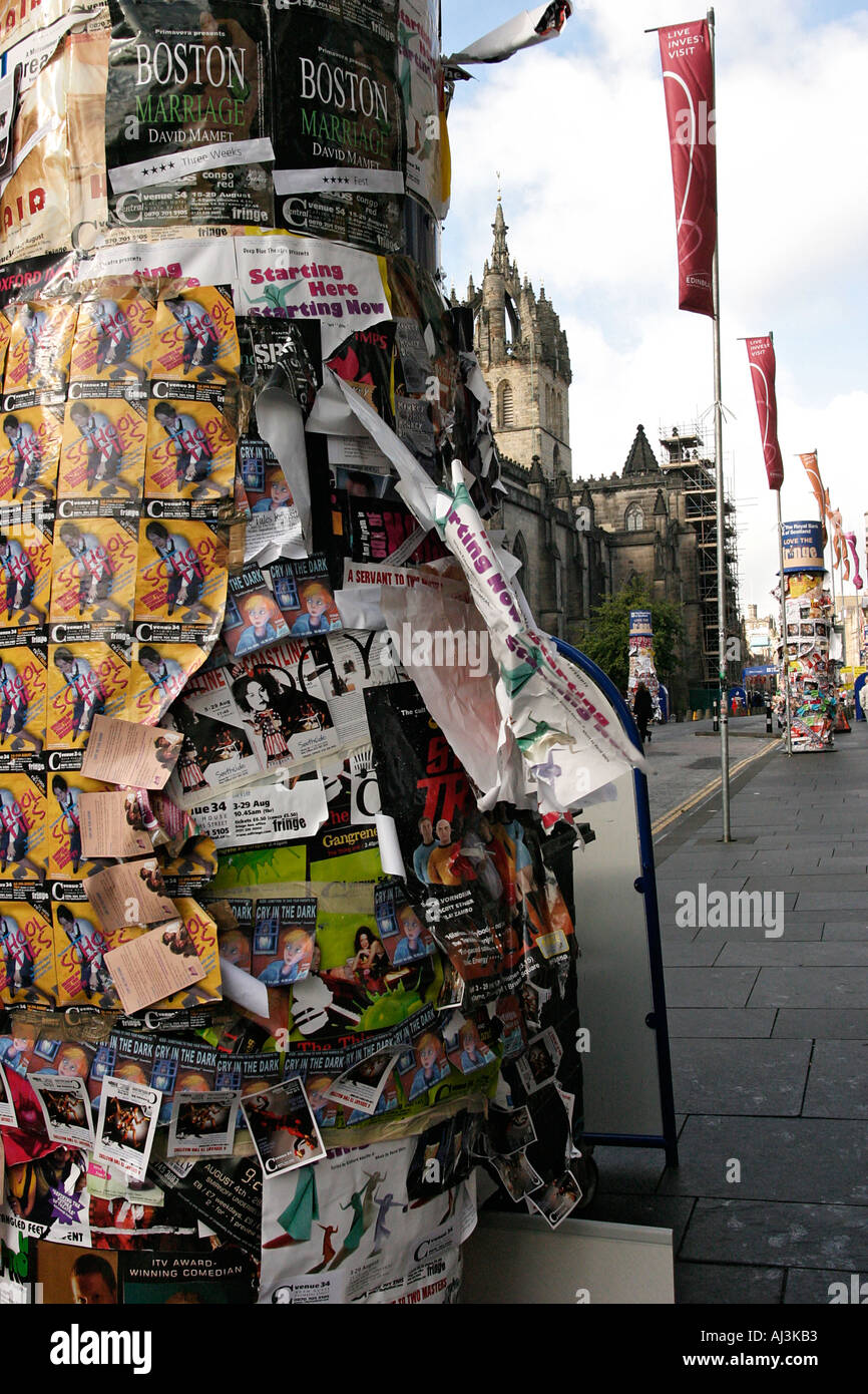 Edinburgh Fringe Promotional posters on a lamp post on Princes street ...