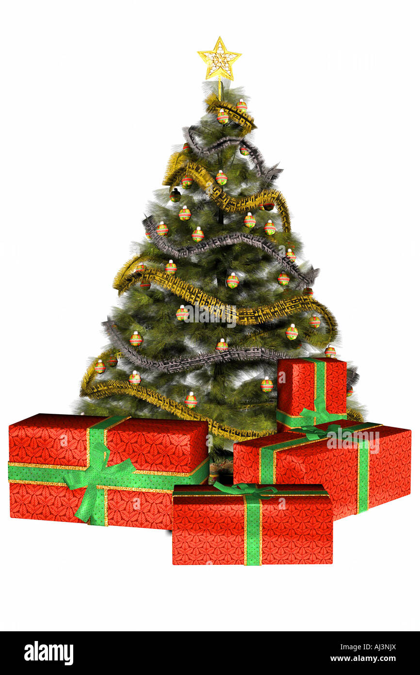 Christmas tree with presents Stock Photo - Alamy