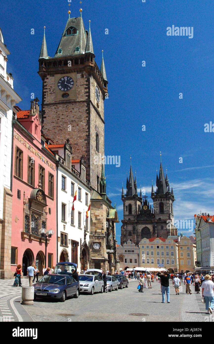 Old Town Square with tourists and pedestrians Prague Czech Republic ...