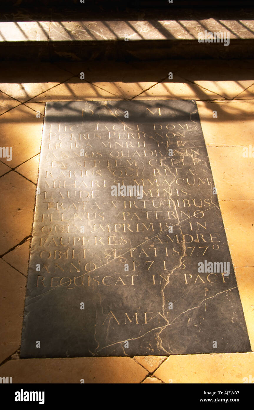 The tomb grave in a church of the monk Dom Pierre Perignon (the father ...