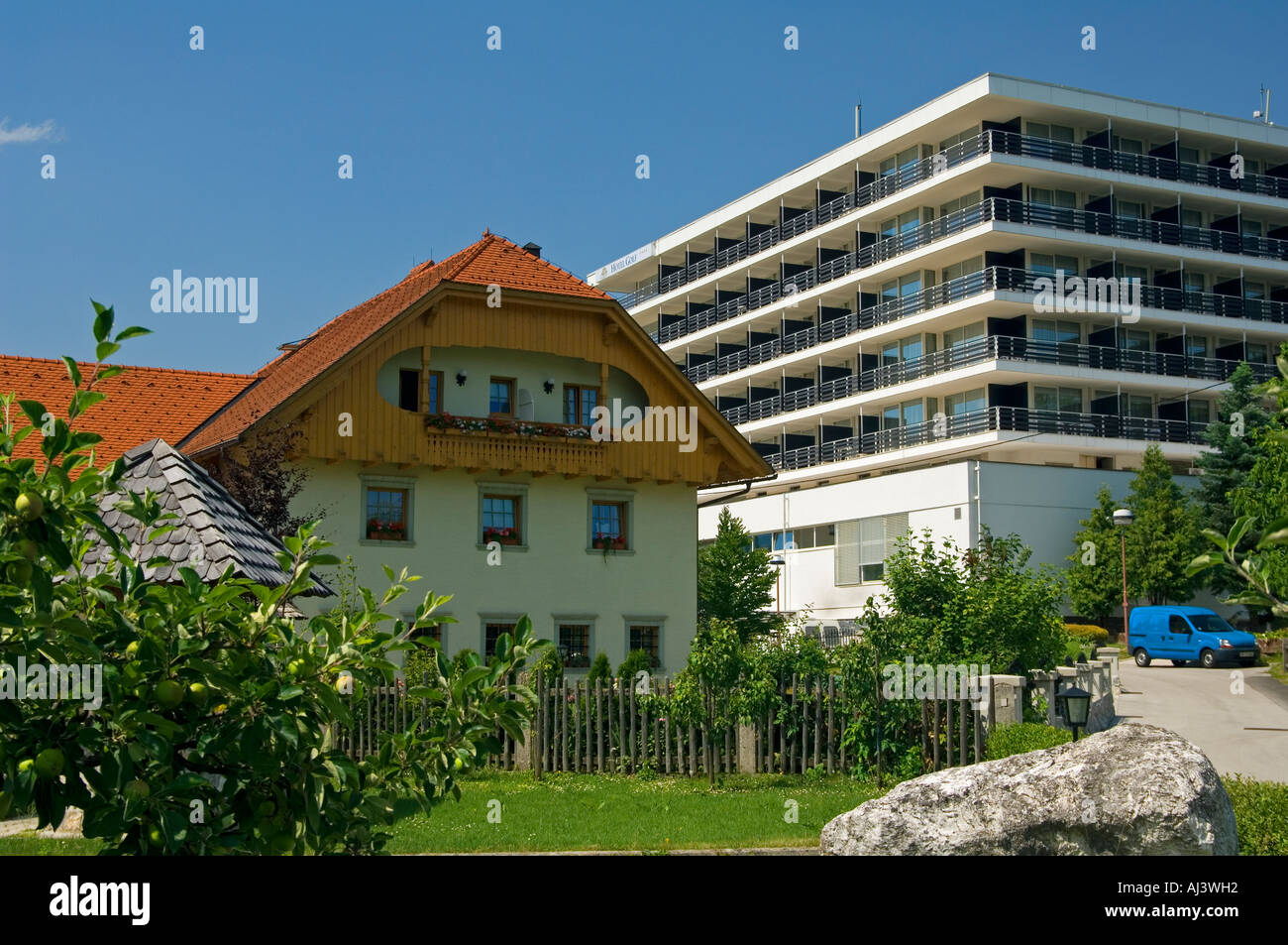 On the left an old style but new hotel competes with the communist era ...