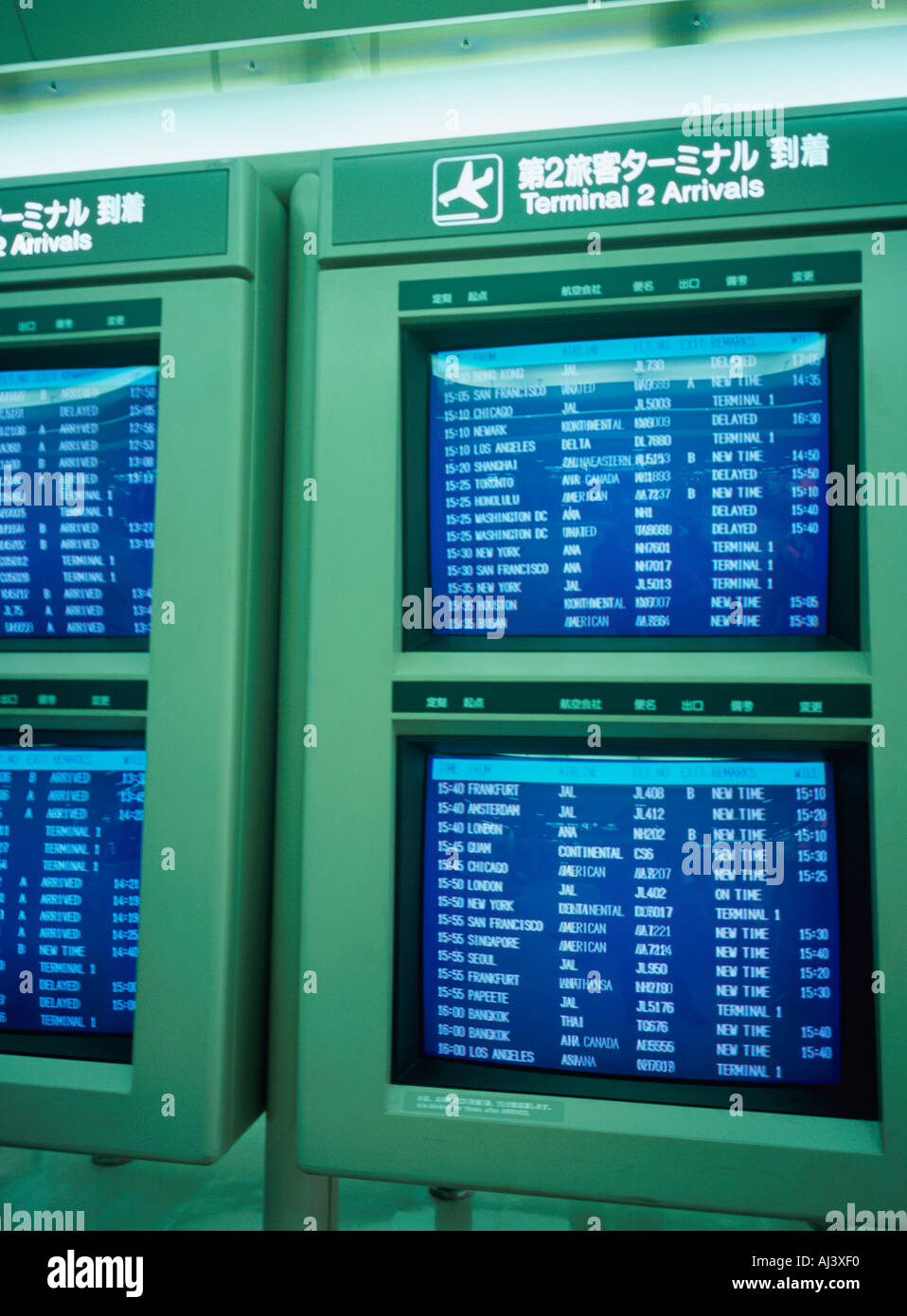 Flight information monitors at airport terminal Stock Photo - Alamy