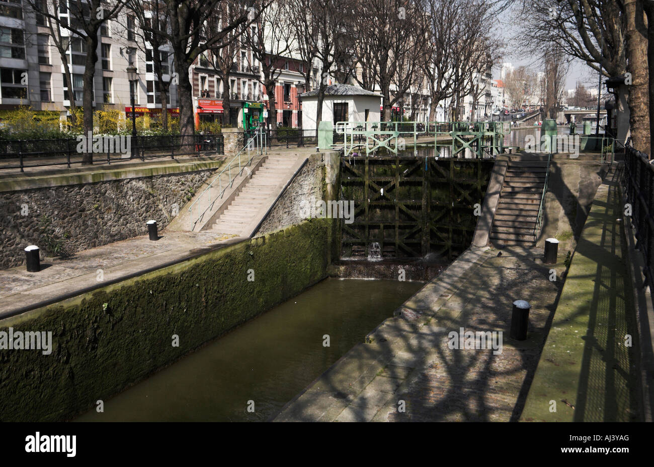 Canal St Martin Paris france lock gates Stock Photo - Alamy