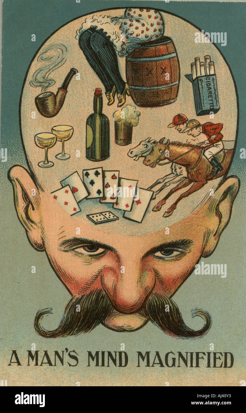 Comic postcard titled A Man's Mind Magnified circa 1905 Stock Photo - Alamy