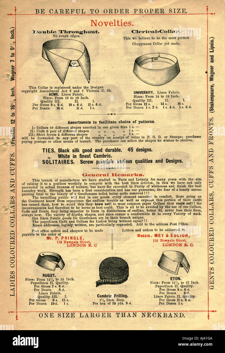 Clerical and Eton paper collar advertisement circa 1880 Stock Photo - Alamy