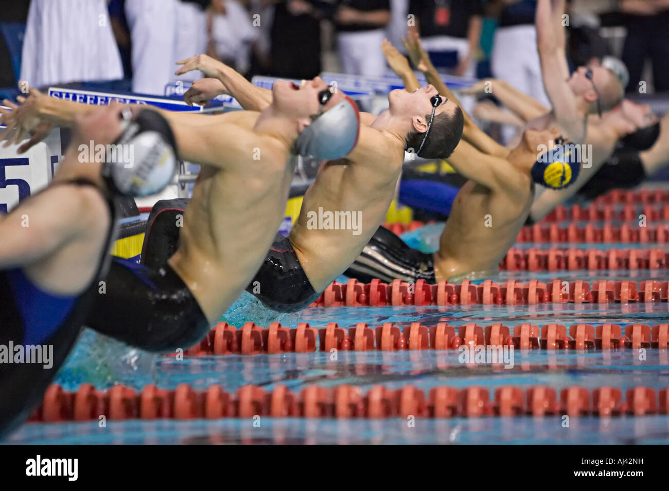 As the starter's pistol fires, competitors leap out of the water at the ...