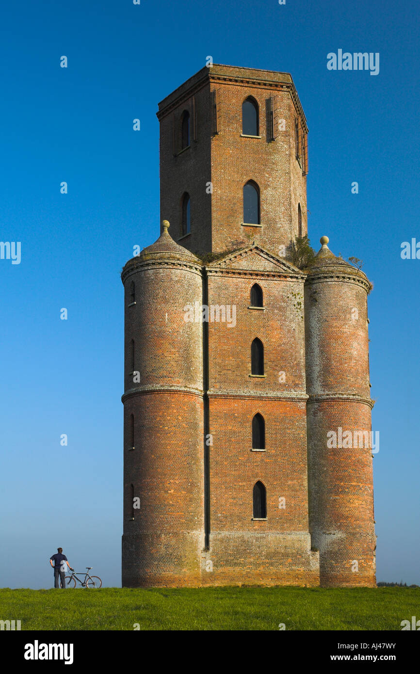 Cyclist admiring the Horton Tower folly, Dorset Stock Photo - Alamy