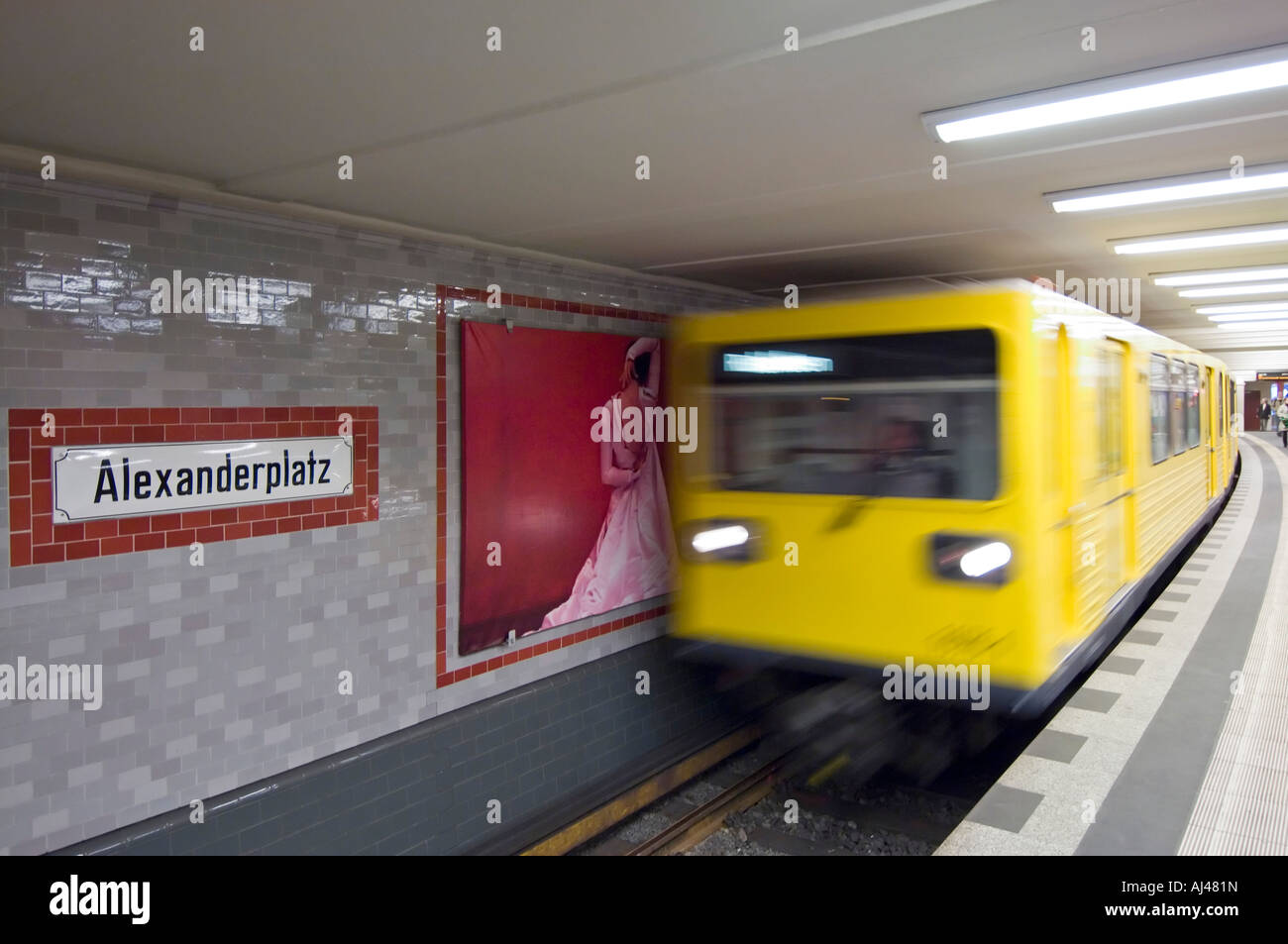 Slow shutter speed for motion blur of a U-Bahn train coming into ...