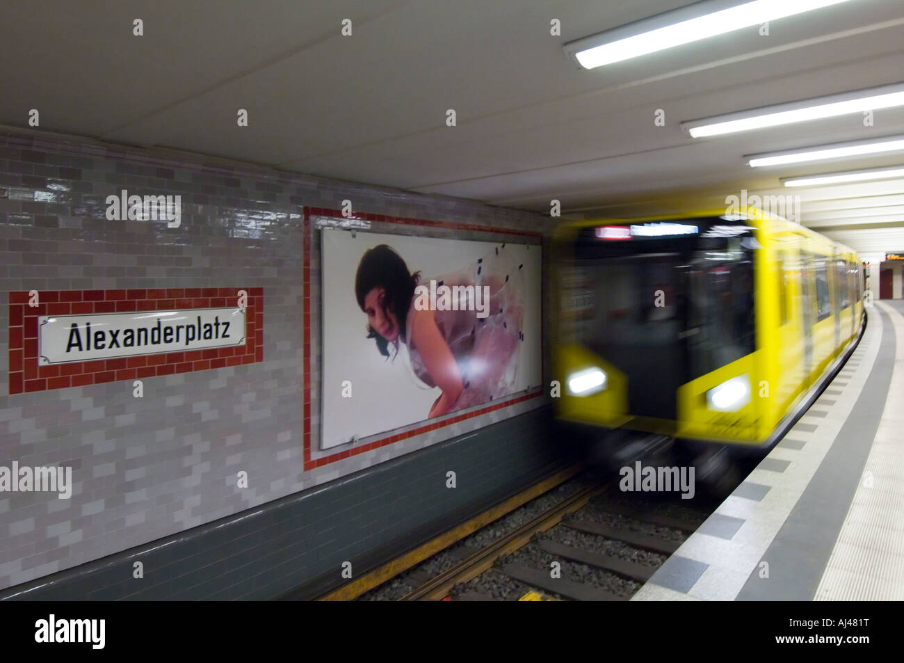 Slow shutter speed for motion blur of a U-Bahn train coming into ...