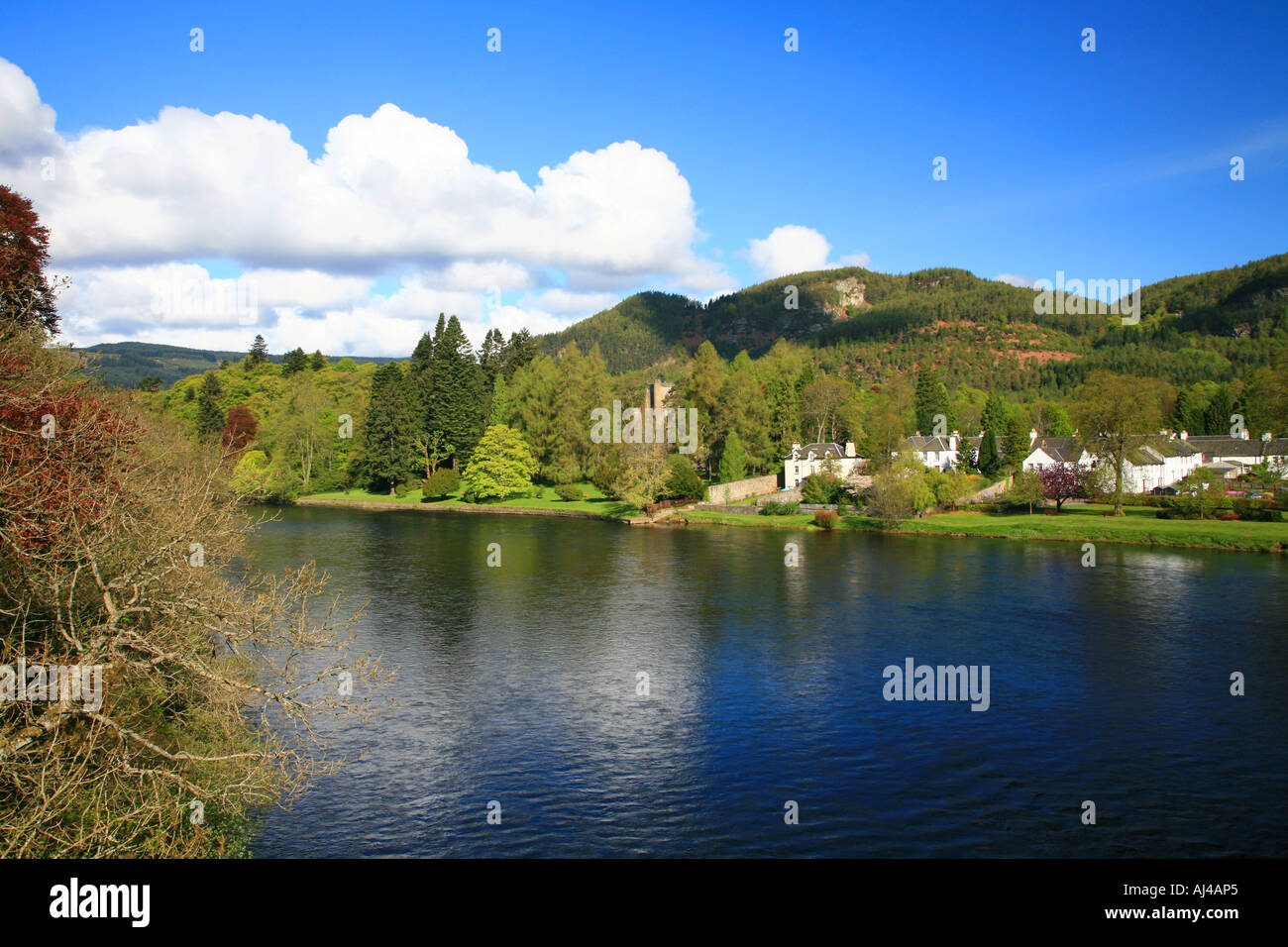 UK Scotland Perthshire Tayside the River Tay at Dunkeld and Dunkeld ...