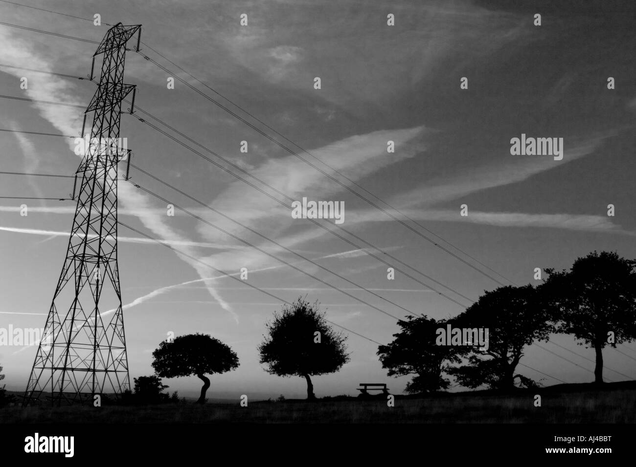 Power lines at night, England UK Stock Photo - Alamy