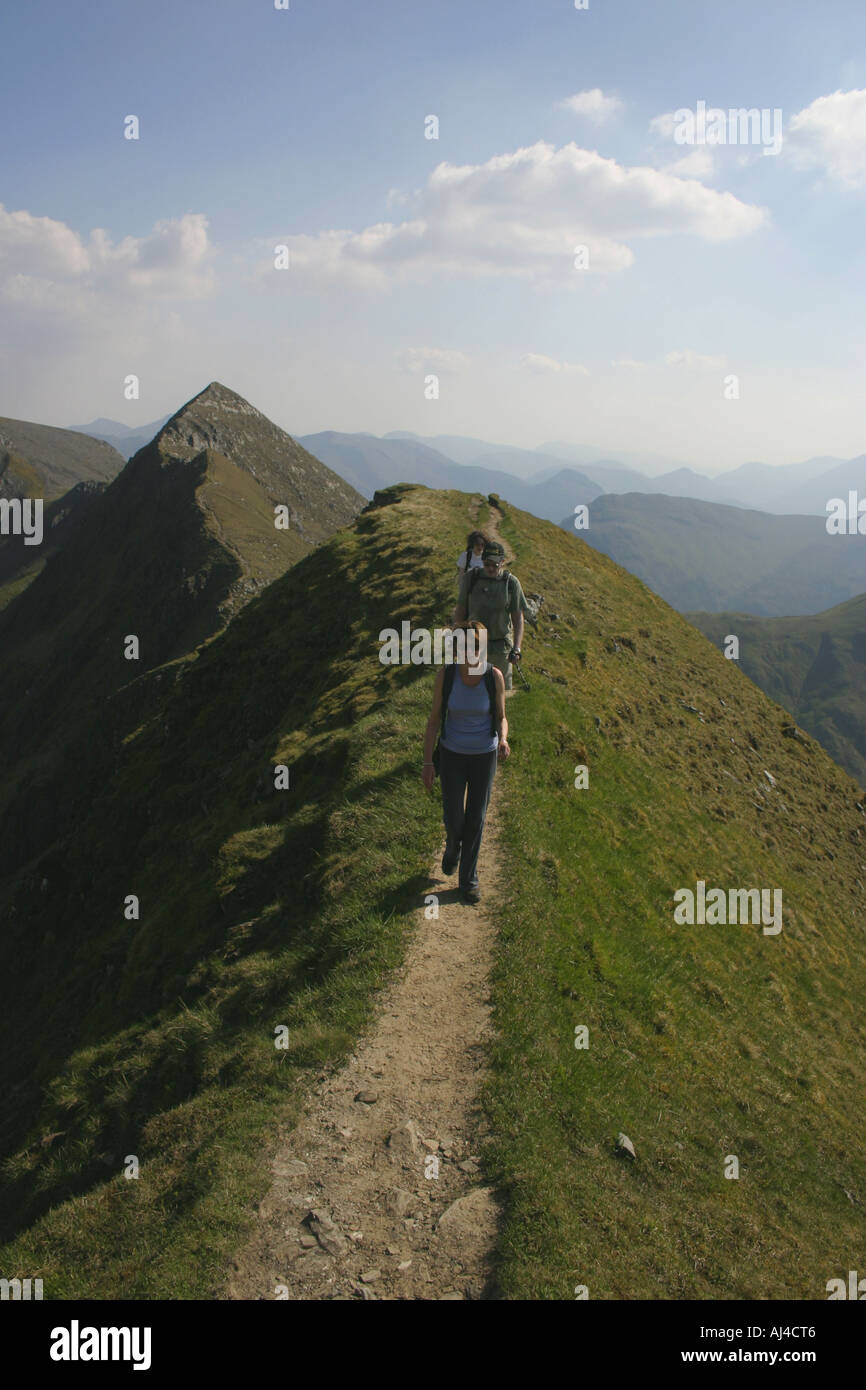 Female walker on The Devil's Ridge on the Ring of Steall Stock Photo ...
