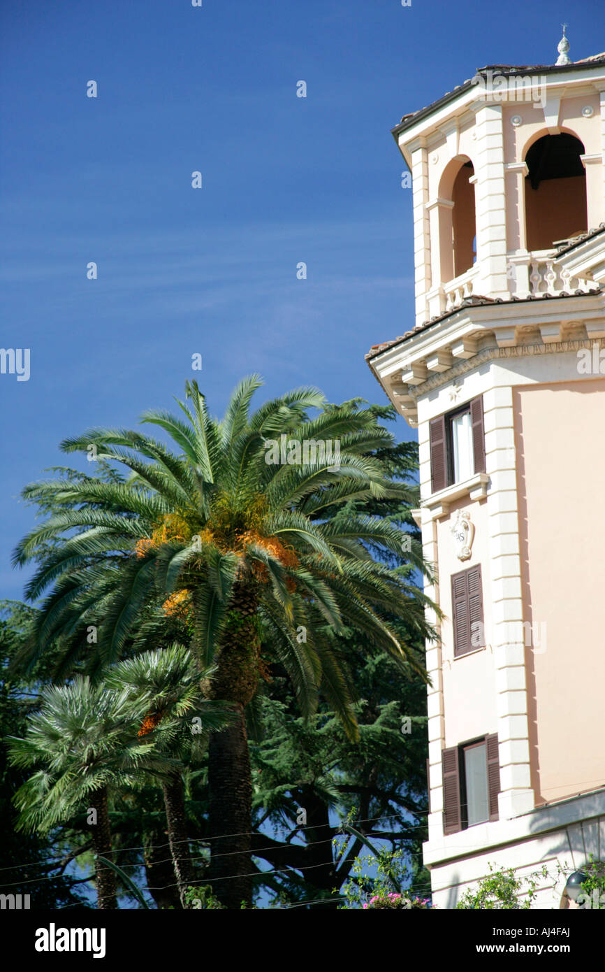 Building With Palm Trees And Blue Sky, Rome, Italy Stock Photo - Alamy
