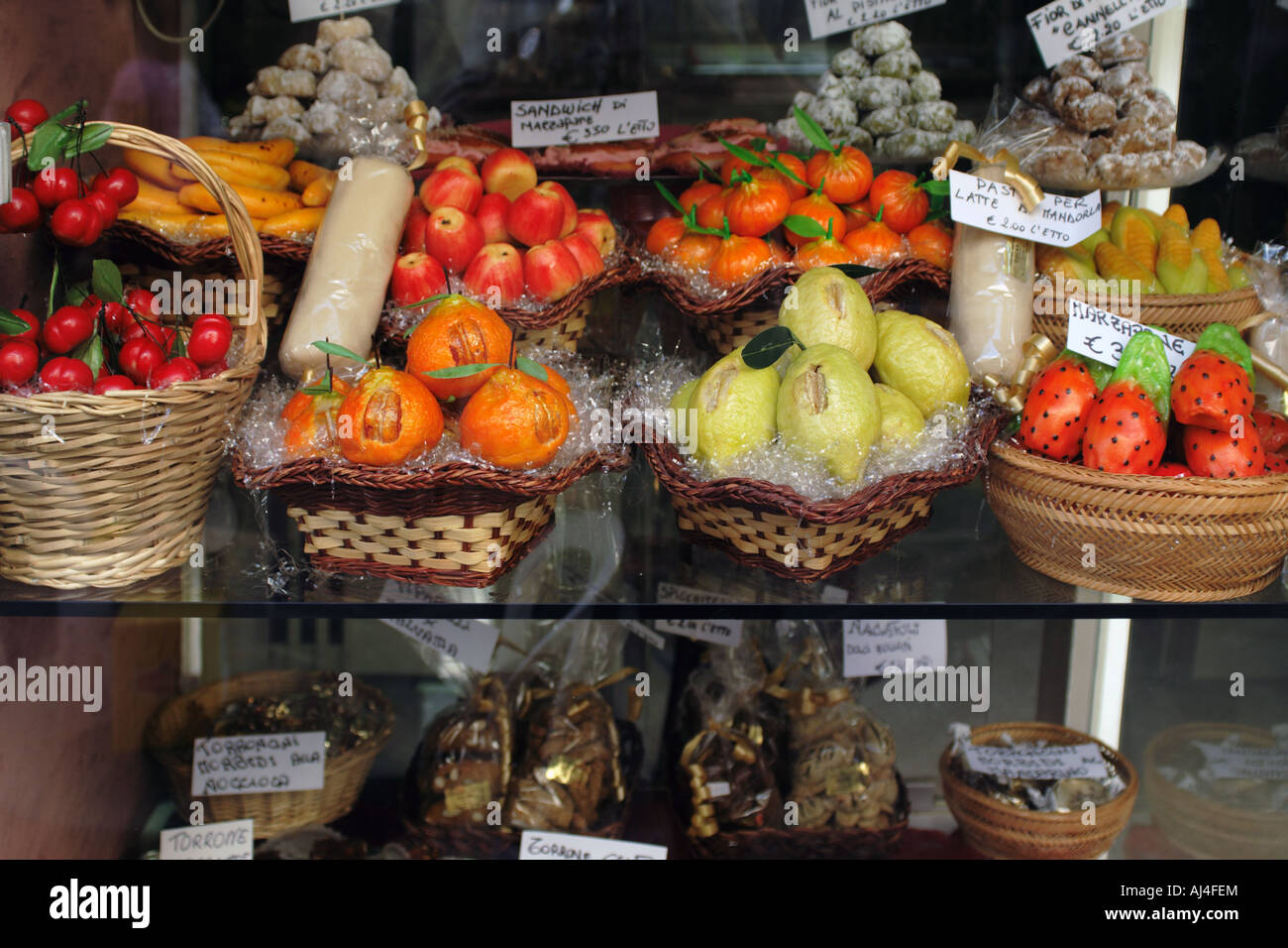 A shop selling candied fruit and sweets in the town of Lipari in the ...