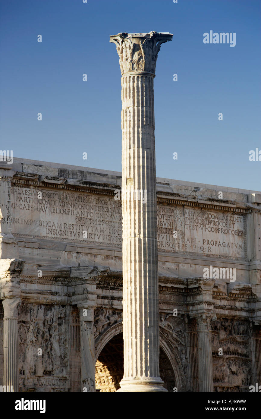 Column Of Phocas With Arch Of Septimus Severus Behind, Roman Forum ...