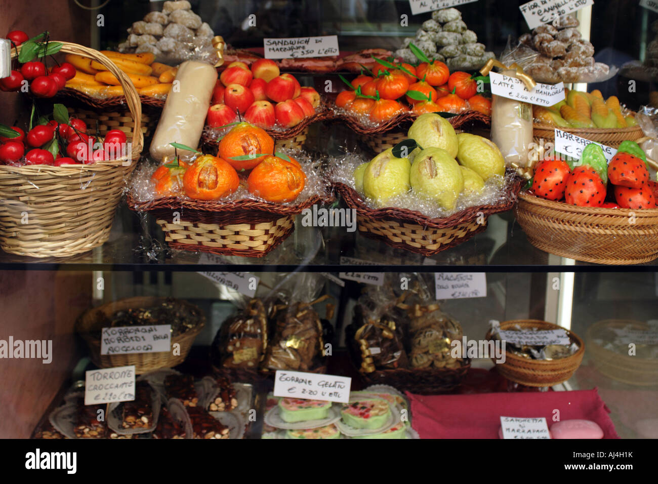 A shop selling candied fruit and sweets in the town of Lipari in the ...