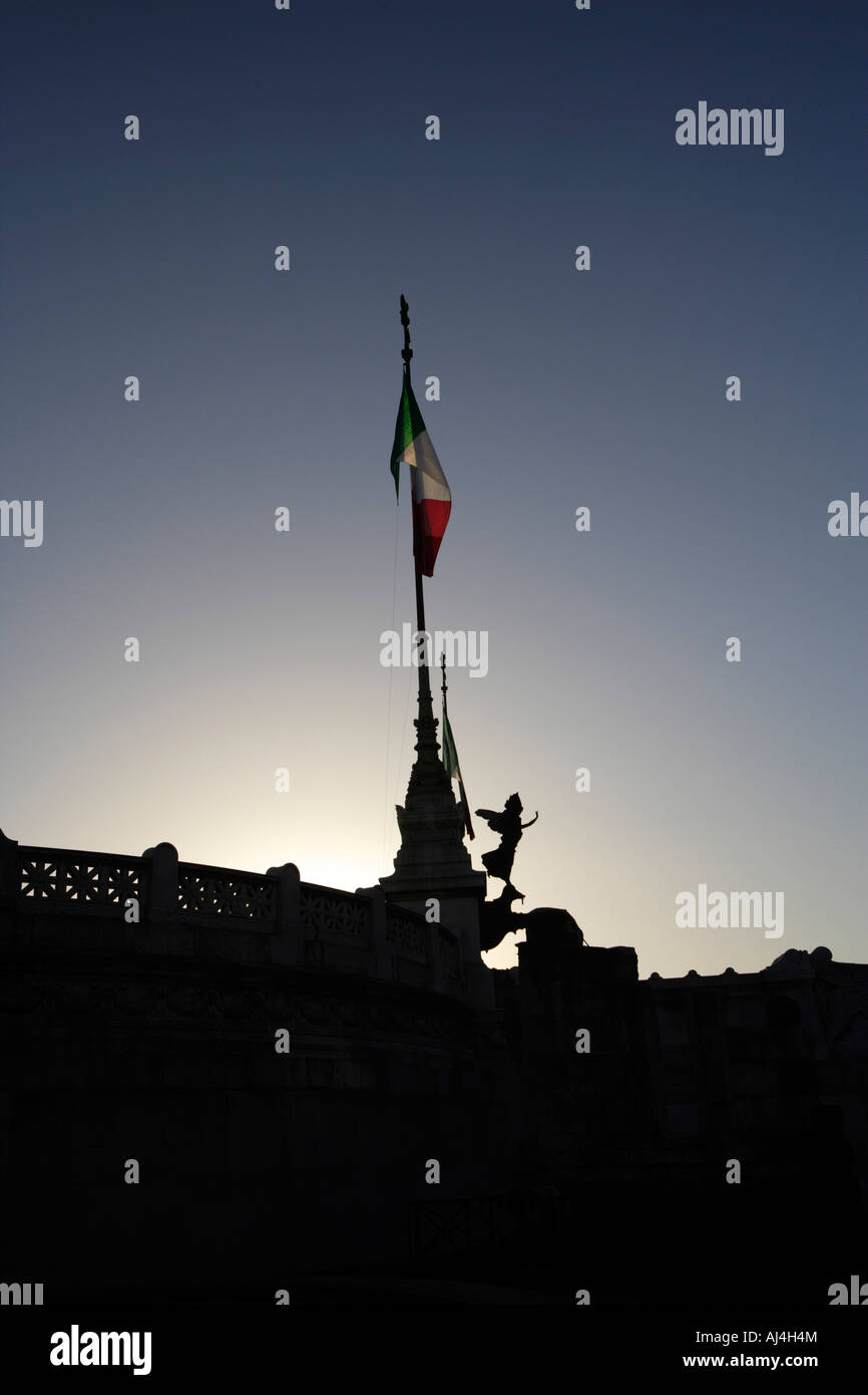 Silhouette Of Statue And Italian Flag On Monument To Vittorio Emanuele ...