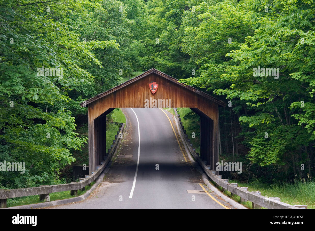 Road through Covered Bridge on the Pierce Stocking Scenic Drive ...