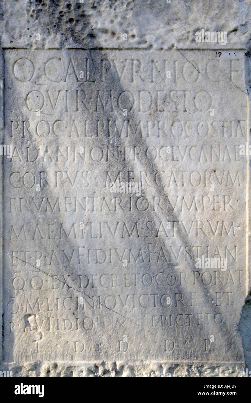 Dedicatory Latin Inscription On Stone, Ancient Roman Port Of Ostia ...
