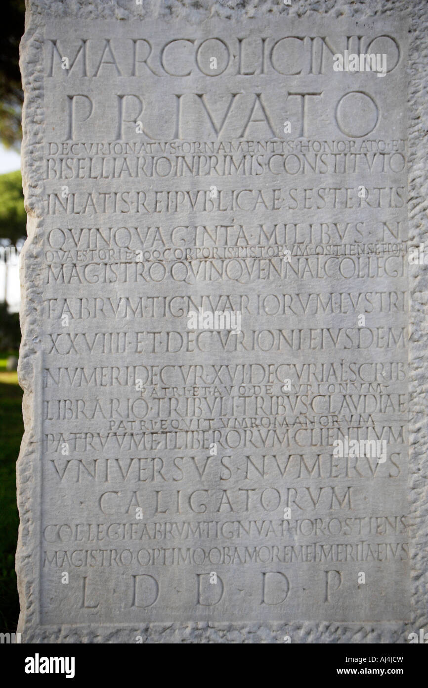 Dedicatory Latin Inscription On Stone, Ancient Roman Port Of Ostia ...