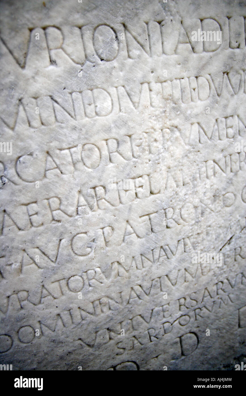 Detail Of Dedicatory Latin Inscription, Ancient Roman Port Of Ostia ...