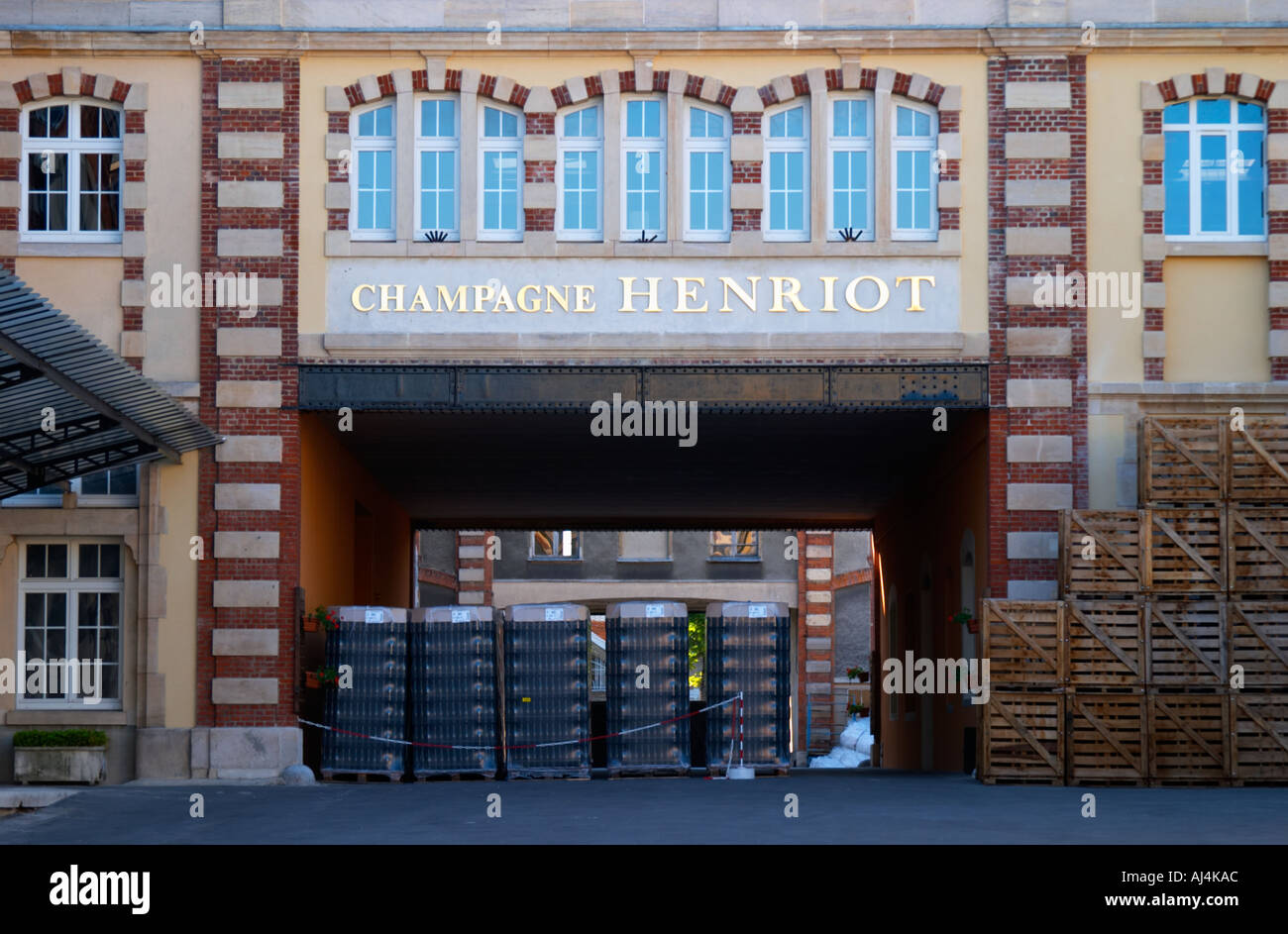 The entrance to the winery at Champagne Henriot with empty champagne ...