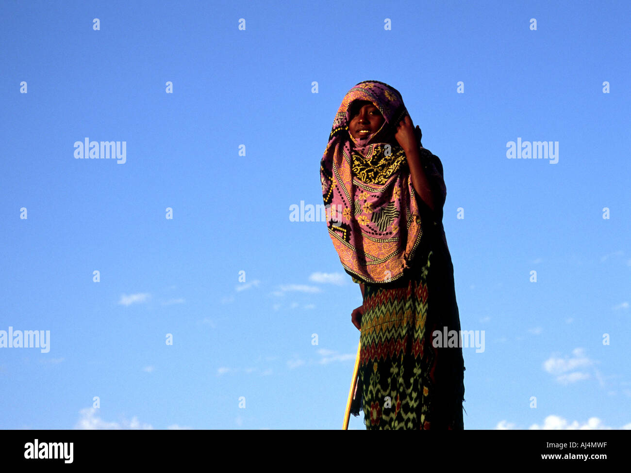 Afar woman against the blue sky in Dankalia Eritrea Stock Photo - Alamy
