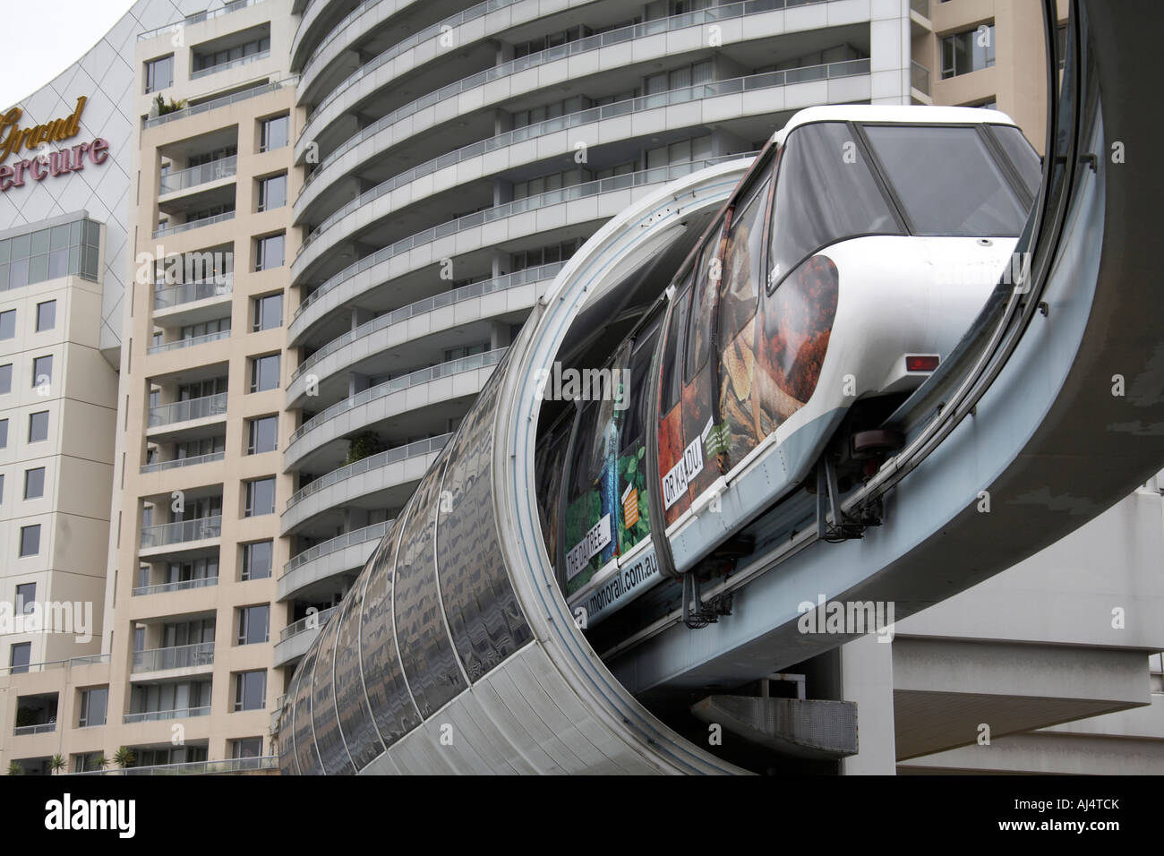 Monorail train appearing from Harbourside station Darling Harbour in ...